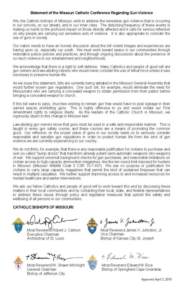 MO Catholic Bishops: Statement on Gun Violence - Diocese of Kansas City ...